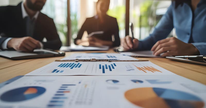 Collaborative Business Meeting with Financial Charts and Graphs Stock ...