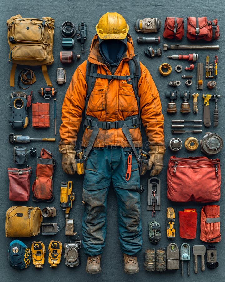 Construction Worker Knolling Style Stock Image - Image of services ...