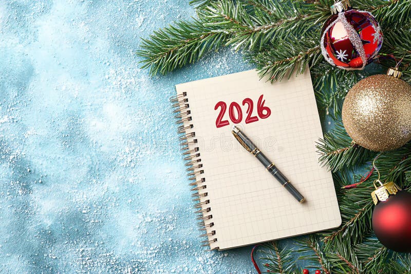 New Year 2026 Planning with Christmas Decorations on a Winter ...