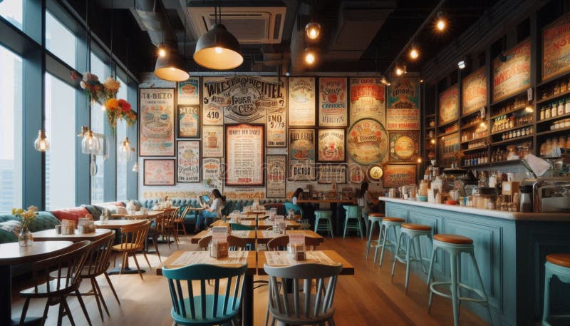 Vintage-Inspired Cafe Interior with Rustic Charm Stock Illustration ...