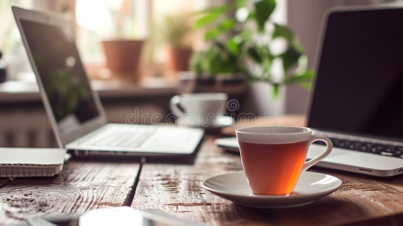Laptop Screen with daily Planner and Tea Stock Photo - Image of digital ...