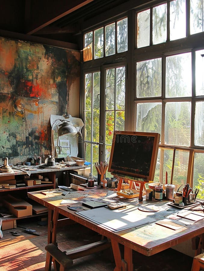 Art Studio with Scissors Cutting Machine Table Stock Image - Image of ...