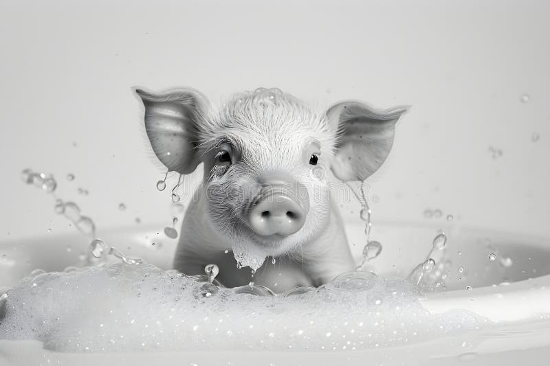 A Playful Pig Enjoying a Bubble Bath in a White Bathtub, Creating a ...