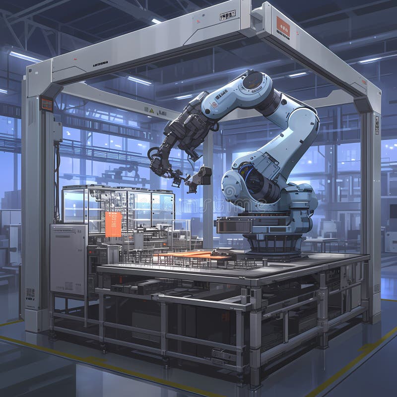 Robotic Assembly Line in Action Stock Illustration - Illustration of ...