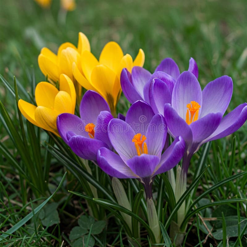 Beautiful Spring Crocuses Displaying Purple and Yellow Hues Stock ...