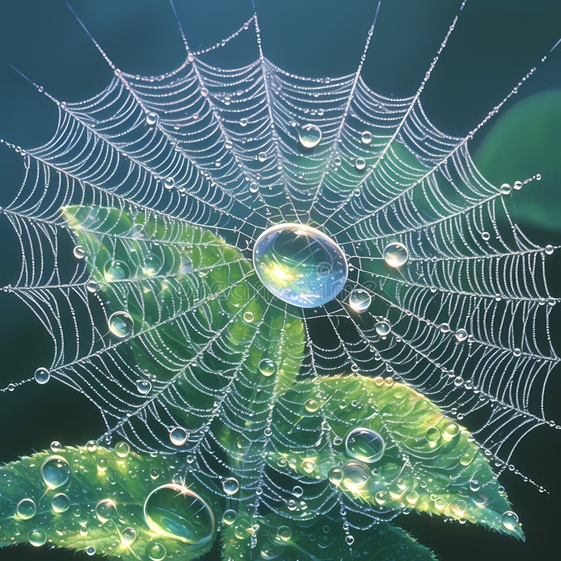 Raindrops on a Spider Web stock illustration. Illustration of plant ...