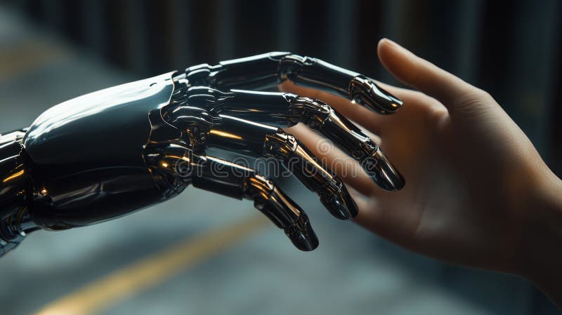 Delicate Interaction between Human Hand and Polished Robotic Hand Stock ...