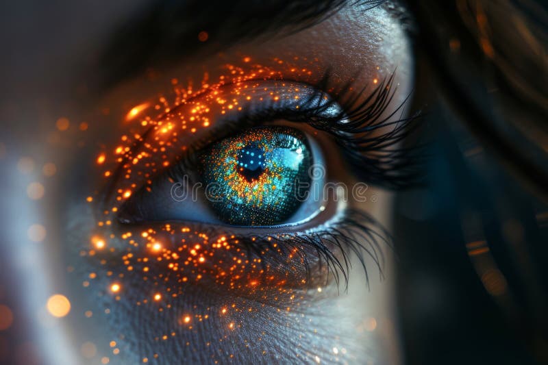 Close-Up of a Sparkling Human Eye with Vivid Blue Iris and Illuminated ...