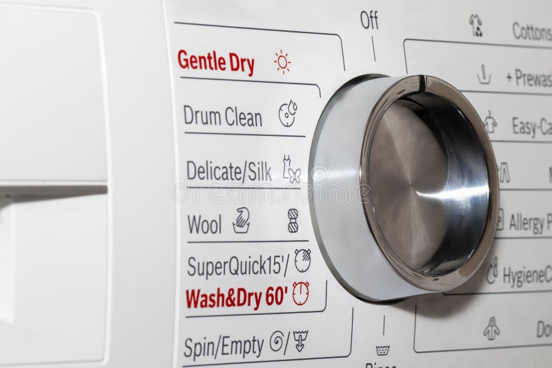 Close-Up View of a Washing Machine Control Panel with Various Program ...
