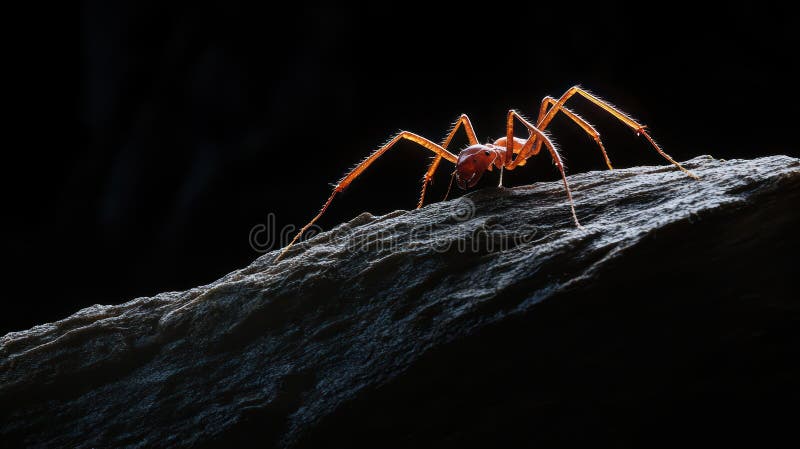 A Single Red Ant is Posing on a Rough Textured Rock Stock Illustration ...