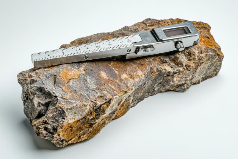 A Close-up View of a Digital Caliper Resting on a Rock Surface ...
