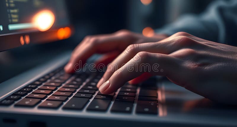 Dramatic Close-Up of Hands Typing on a Keyboard AI Generated Stock ...