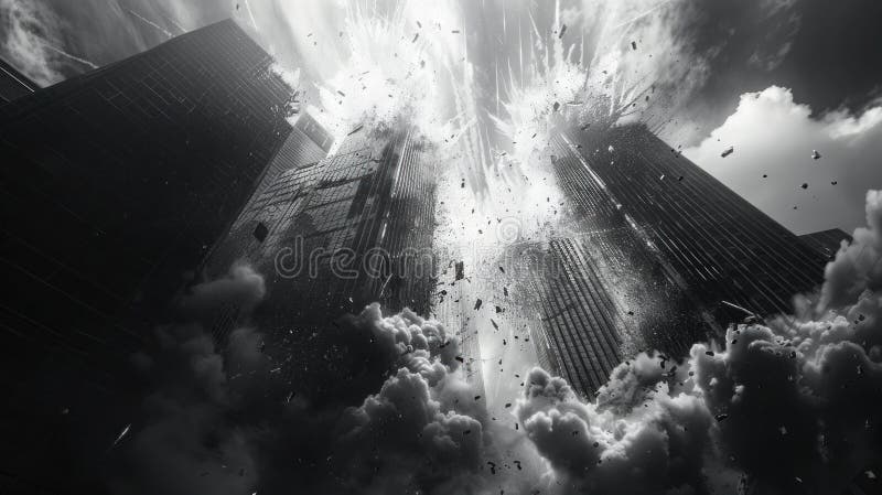 Urban Destruction: Monochrome AI-Generated Simulation of Skyscraper ...