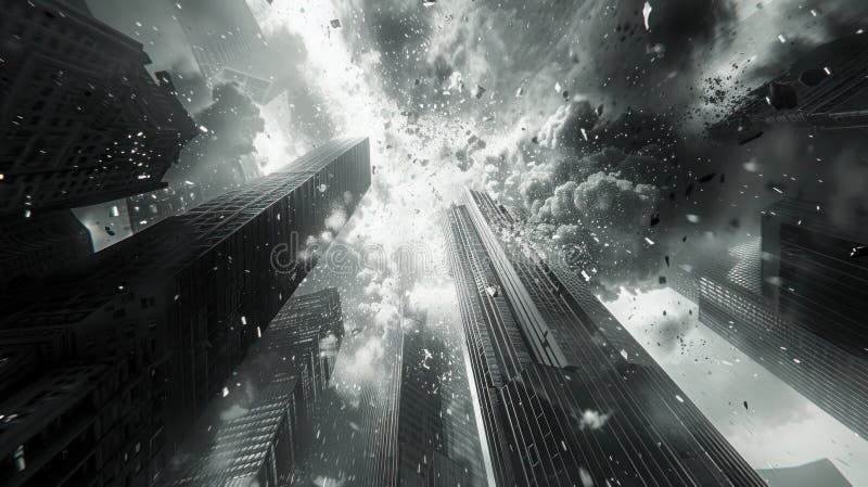 Urban Destruction: Monochrome AI-Generated Simulation of a Skyscraper ...