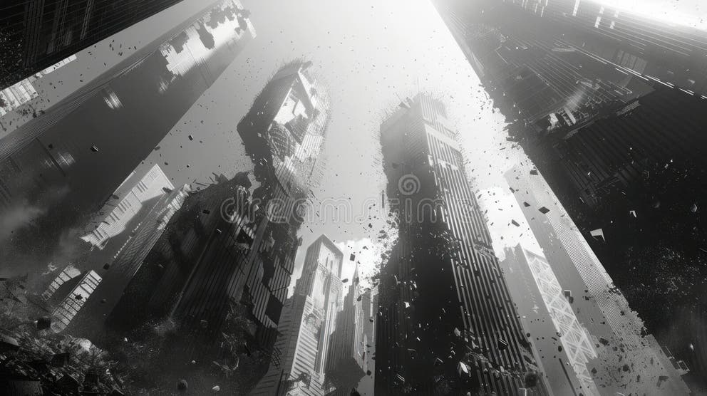 Urban Destruction: AI-Generated Black & White Simulation of Skyscraper ...
