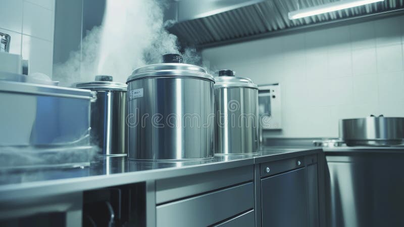 Steam Rising in a Modern Industrial Kitchen Stock Illustration ...