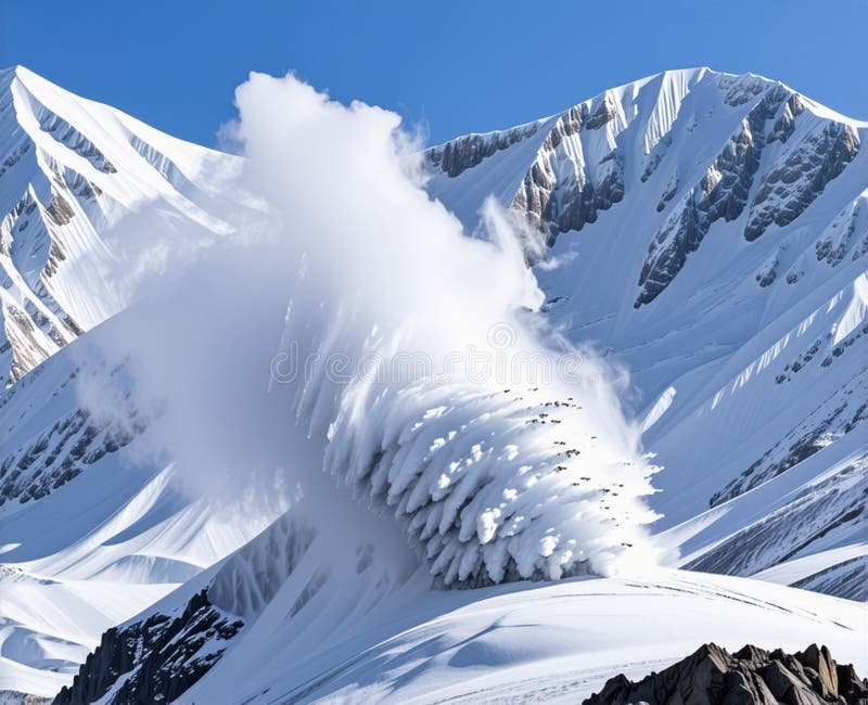 AI Generation. Catastrophe. Powerful Mountain Avalanche in Snowy ...