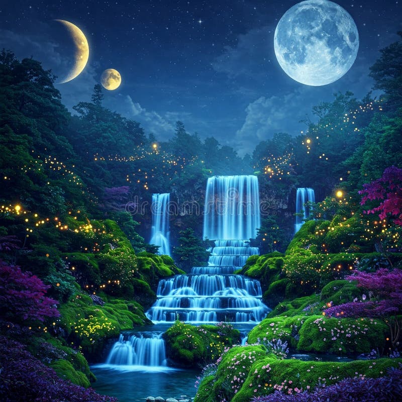 Enchanted Moonlight: Water and Light Stock Illustration - Illustration ...