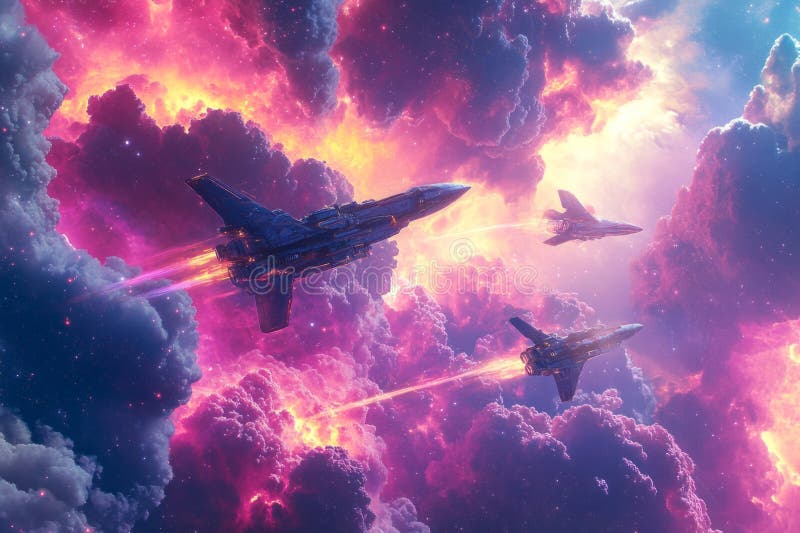 Amazing Space Scene with Futuristic Fighter Jets Soaring through ...