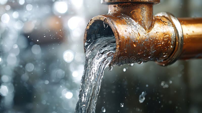 Flowing Water from Copper Pipe with a Bright and Shiny Surface Stock ...