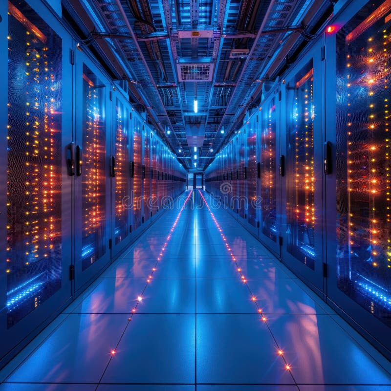 Data Center Storage with Blue and Orange Information Flow, Cloud ...