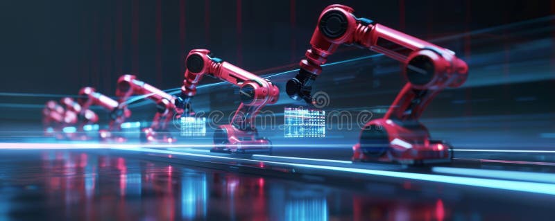 High-speed Robotic Arms in Action within a Futuristic Manufacturing ...