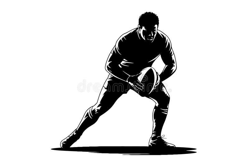 Dynamic Rugby Player Preparing To Pass Ball in Action Pose Stock ...
