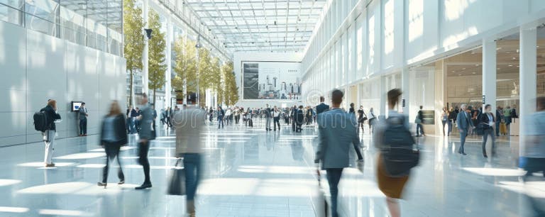 Busy Business Conference Hall with Professionals in Motion, Modern ...