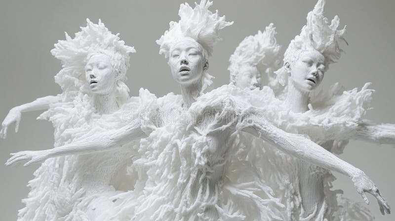 Statuesque Figures in Dynamic Poses Covered in Coral-Like Textures and ...