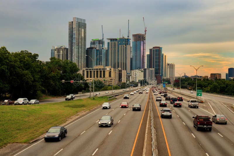 Austin, Texas - a Cityscape in Transformation Viewed from I-35 Stock ...