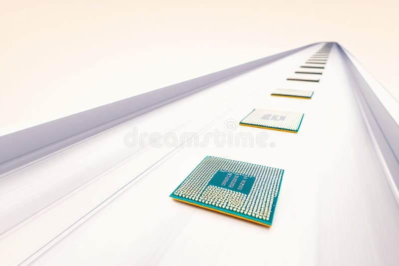 Advanced Microprocessors on Production Line at Conveyor Belt. AI ...