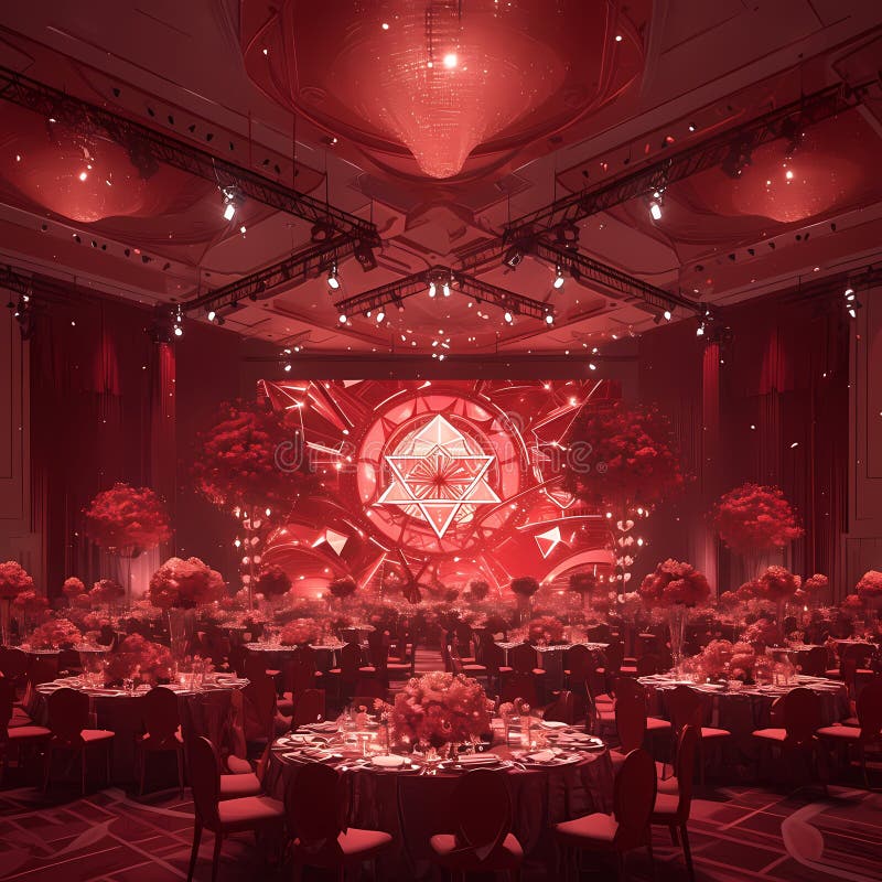 Grand Gala Event in Ruby Radiance Room Stock Illustration ...
