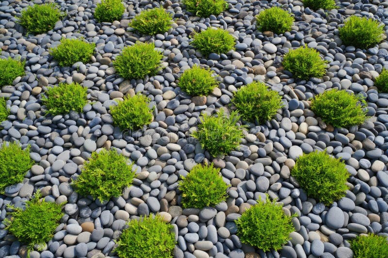This Image Captures an Elegant Garden Arrangement of Plants and Pebbles ...