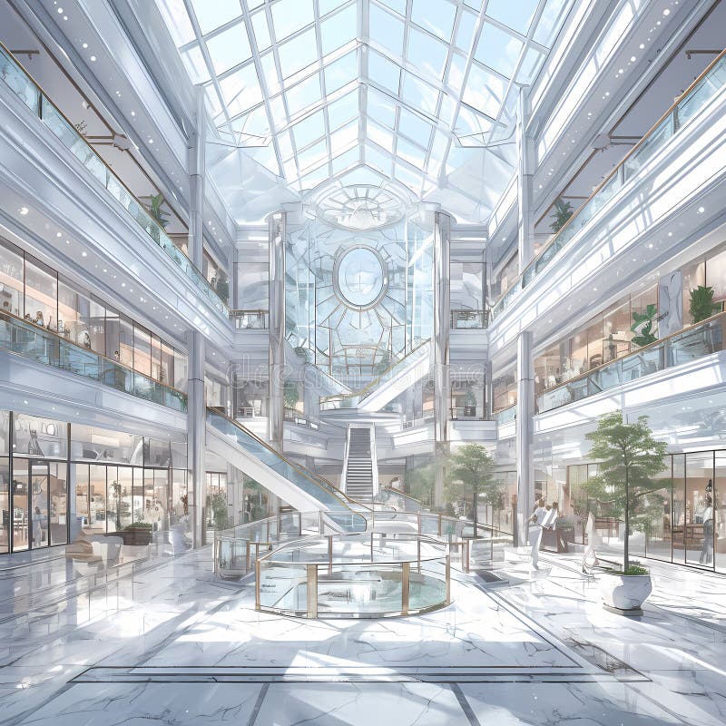 Modern Shopping Mall Interior Stock Illustration - Illustration of ...