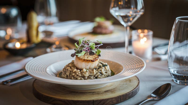 Gourmet Dining Experience Elegant Scallop Risotto Plated with ...