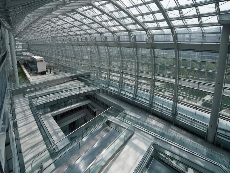 Hightech Office Lobby with Glass Walls Stock Illustration ...