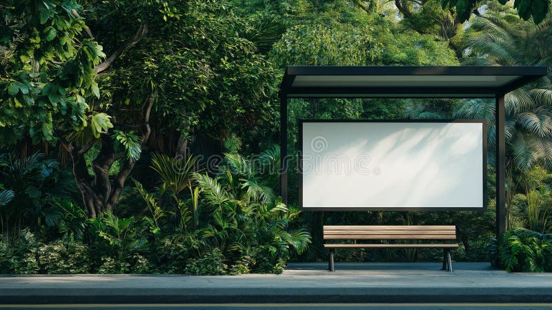 Modern Bus Stop Blank Advertising Panel Surrounded Greenery Urban ...