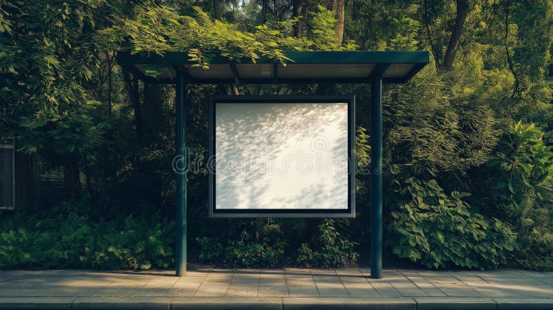 Blank Advertising Space at a Bus Stop Surrounded by Lush Greenery Stock ...