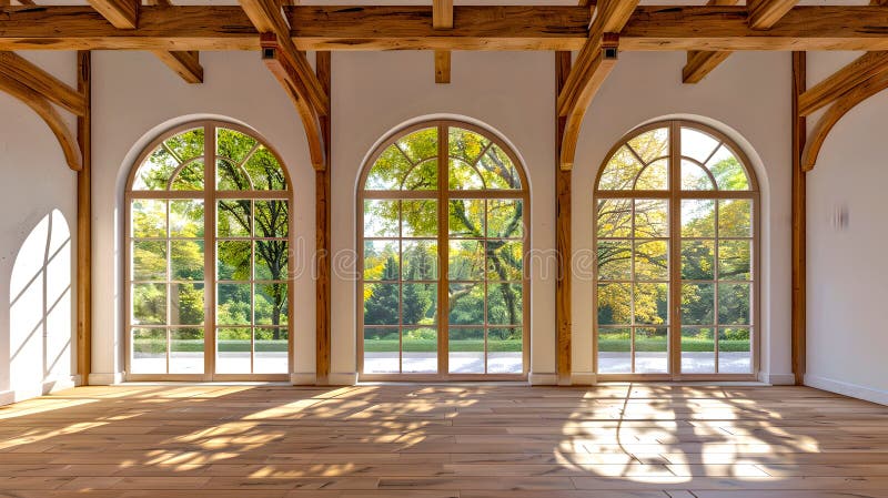 Beautiful Empty Room with Large Arched Windows in a Rustic Style ...