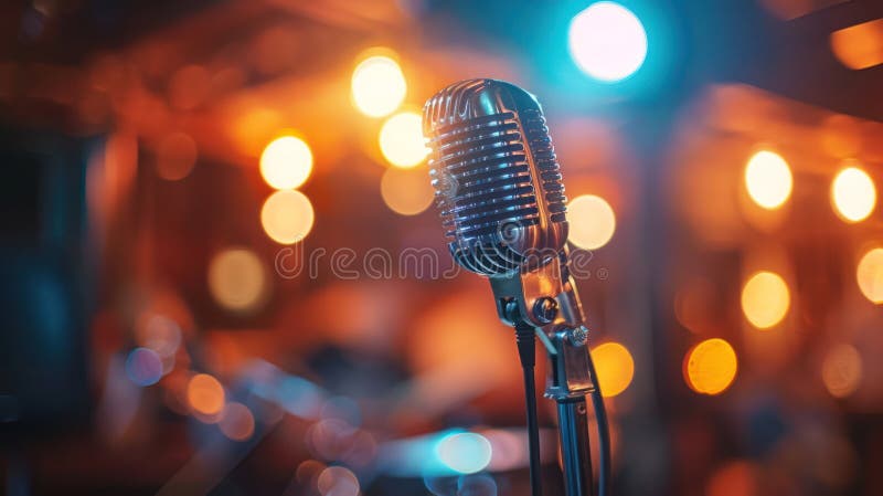 Confident Musician Performing at Open Mic Night with Microphone Stock ...