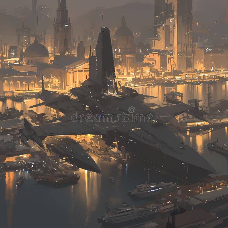 Futuristic Cityscape - High-tech Docking Area Stock Illustration ...
