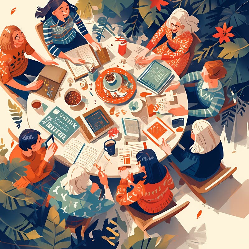 Brainstorming Meeting in a Cozy Cafe Stock Illustration - Illustration ...