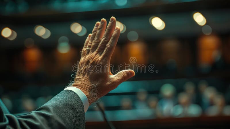 Engaged Audience: Hand Raised in Conference Room To Ask Questions Stock ...