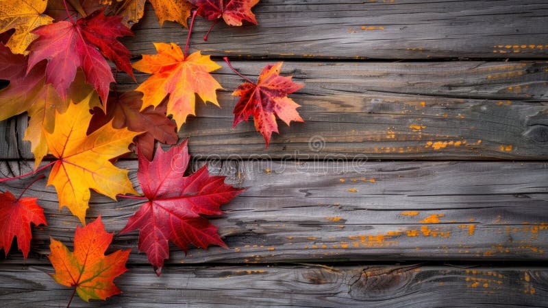 Rustic Autumn: Maple Leaves on Wood Background Stock Illustration ...