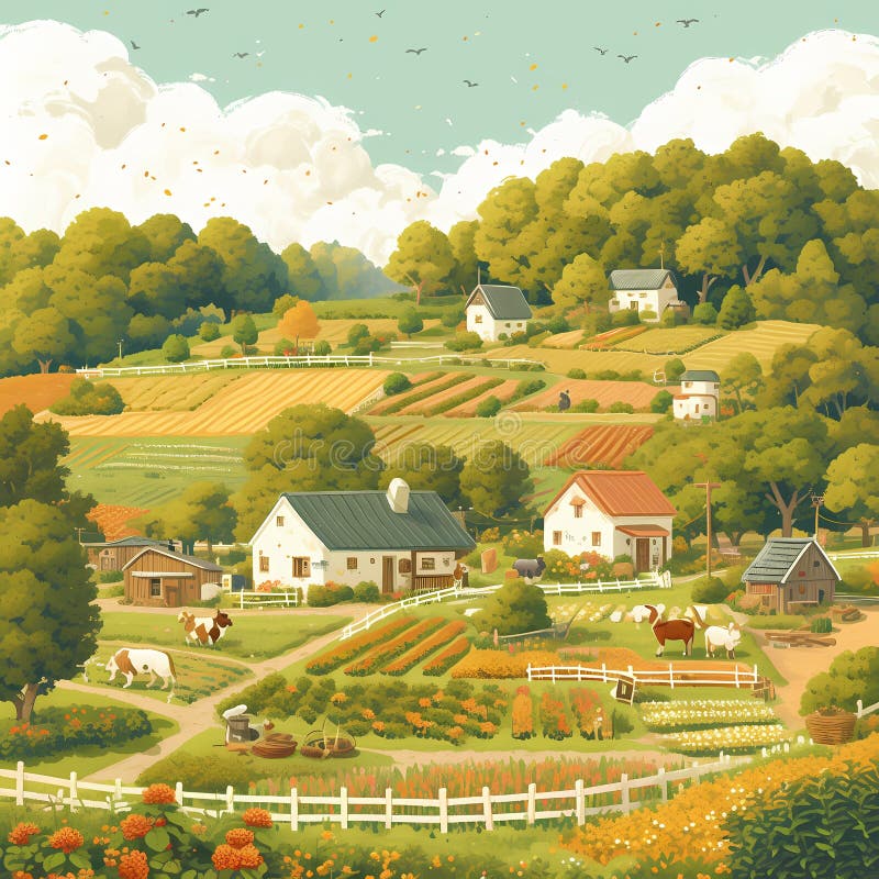 Charming Village Life - a Picturesque Pastoral Scene. Stock ...