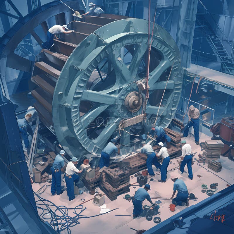 Maintenance in Progress: Energizing the Waterwheel Stock Illustration ...