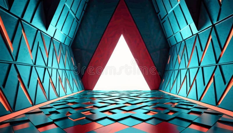 Abstract Geometric Red and Blue Corridor Stock Photo - Image of ...