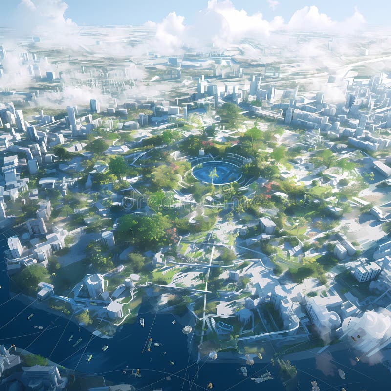 Elevated Cityscape Aerial Perspective Stock Illustration - Illustration ...