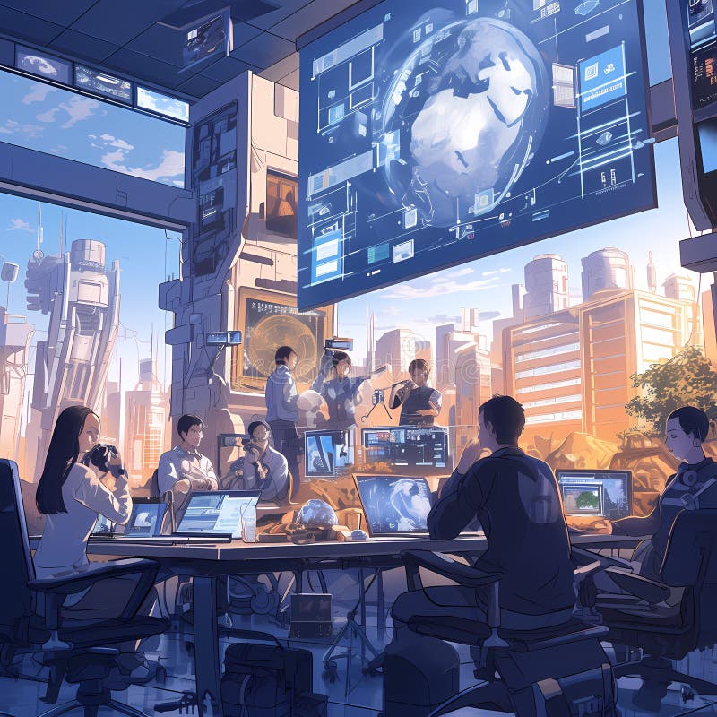 Future Tech Office Teamwork Stock Illustration - Illustration of ...