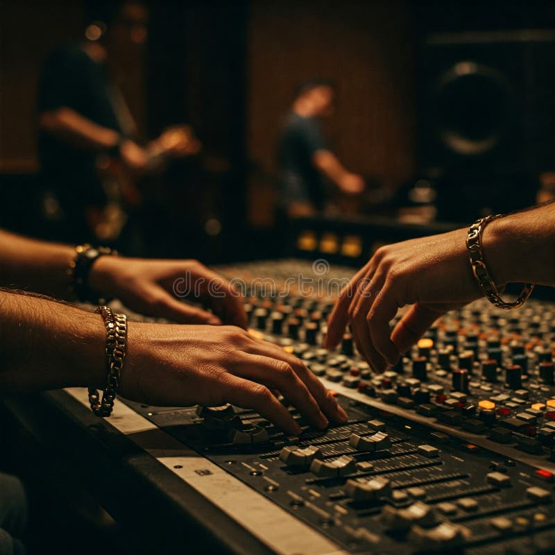 Hands Pressing Buttons on a Sound Mixer during a Recording Session ...